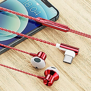 Heave USB Type C Wired in-Ear Earbuds with Mic,Noise Cancelling Headsets Sports Headphones with Stereo Deep Sound for Running Workout Red