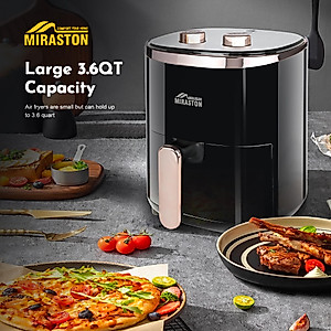 MIRASTON Air Fryer 3.6QT, Manual Control Mechanical Knob Air Fryers, Small Yet Surprisingly Large Capacity - Oilless Cooking for Healthier Delights, Black