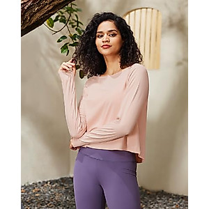 G4Free Workout Shirts Women Loose Fit Long Sleeve Work Out Tops Gym Basic Boxy Running Crop Shirts Thumb Holes Tee(Pink, M)