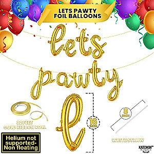 KatchOn, Gold Lets Pawty Balloon Letters - 16 Inch | Script Lets Pawty Balloon Banner for Dog Birthday Decorations | Gold Lets Pawty Birthday Decorations | Lets Pawty Balloons for Puppy Birthday Décor