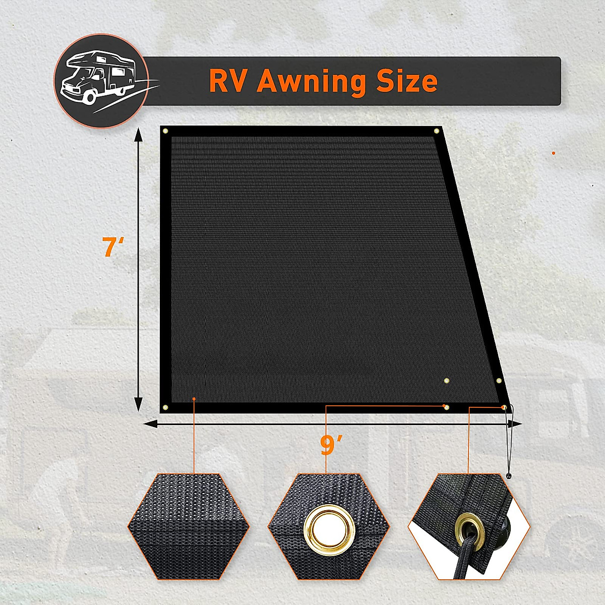 MIKKUPPA 7x9' RV Awning Side Shade Screen - Black Mesh RV Awning Sun Shade Screen with Complete Kits for Camper Trailer UV Sun Blocker