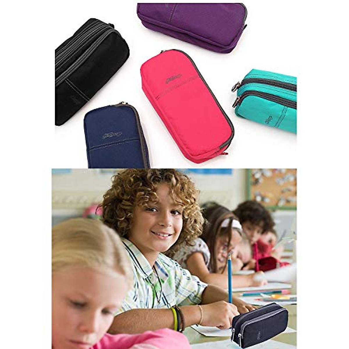 Pencil Case, Large Capacity Pencil Cases Pencil Bag with Two Compartments (Black)