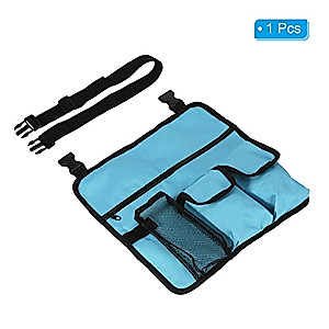 PATIKIL Chair Armrest Organizer, Waterproof Beach Chair Hanging Storage Pouch Snack Magazine Arm Rest Bag with 4 Pockets for Outdoor Camping, Light Blue