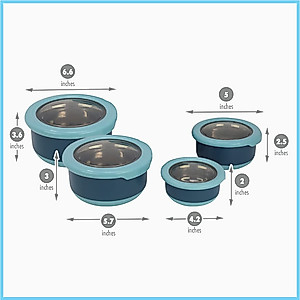 MIRA Stainless Steel Food Storage Set - 4 Anti-Slip Containers for Meal Prep - Multi-Size Pack (1, 2, 3, 5 Cups), Slate Blue