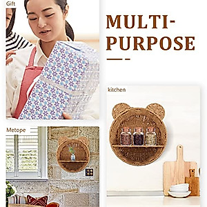 Beavorty Floating Shelves Rattan Woven Wall Shelf Hanging Storage Basket Cute Cat Shape Wall Mounted Shelves Decorative Storage Rack for Photo Frames Small Plants Home Decor