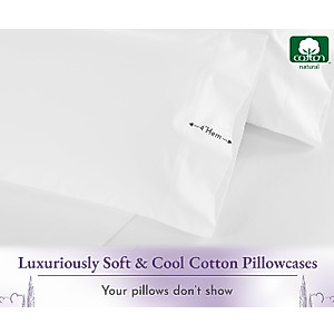 1000 Thread Count, Soft & Smooth, 100% Cotton Sateen Weave, Hotel-Quality, Set of 2 Classic Style Bright White Pillow Cases Standard Size Fits Std & Queen Size Pillows