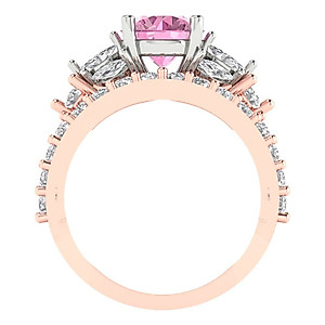 Clara Pucci 2.66 carat Round Shape 3 stone Pink Zircon Engagement Wedding Anniversary Bridal ring band set 14k Rose White Gold 4.25