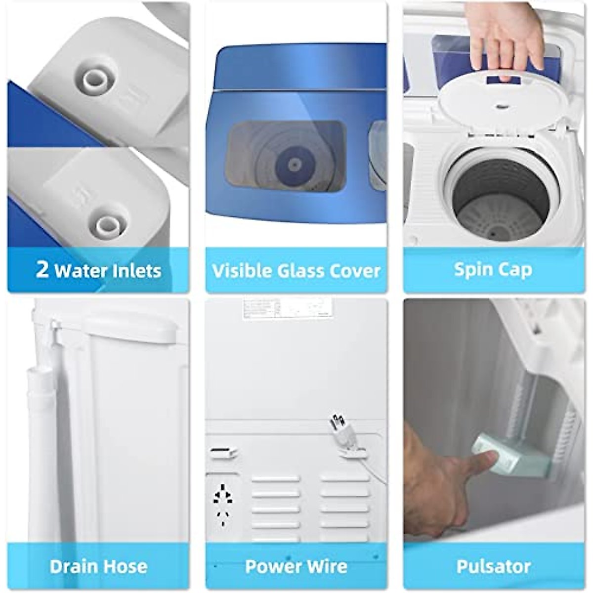 Atripark Portable Mini Washing Machine, Atripark Compact 17.6lbs Twin Tub Washer (11lbs) and Spin Dryer Combo (6.6lbs), Timer Control with Soaking Function Ideal for Dorms, Apartments, RVs, Camping etc, Blue