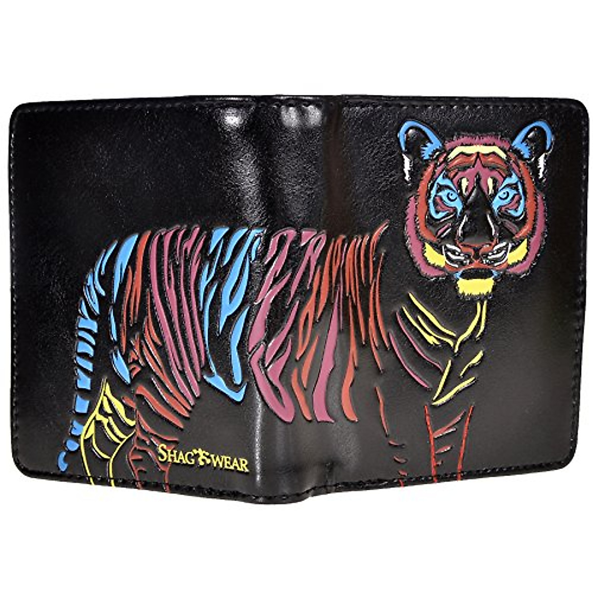 Shag Wear Women's Premium Vegan Clutch Cardholder Wallet Zipper Purse with Pretty Colorful Tiger Black