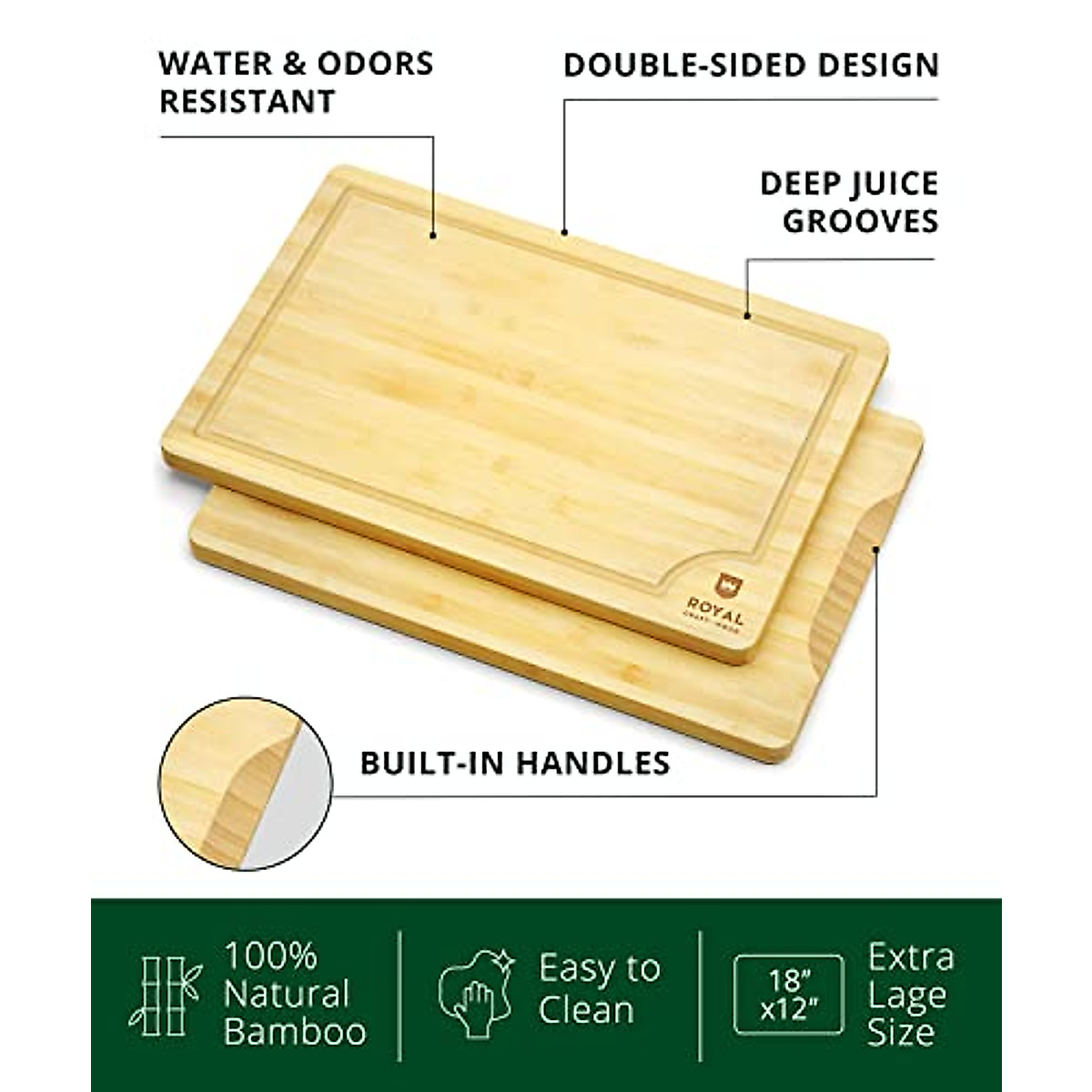 Extra Large Wooden Cutting Boards for Kitchen Meal Prep & Serving - Bamboo Wood Cutting Board with Deep Juice Groove - Charcuterie & Chopping Butcher Block for Meat - Kitchen Gadgets Gift (XL 18x12")