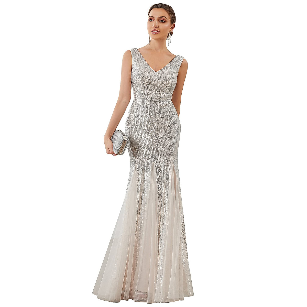 Ever-Pretty Women's Sexy V-Neck Backless Mermaid Evening Maxi Dress Rose Gold US8