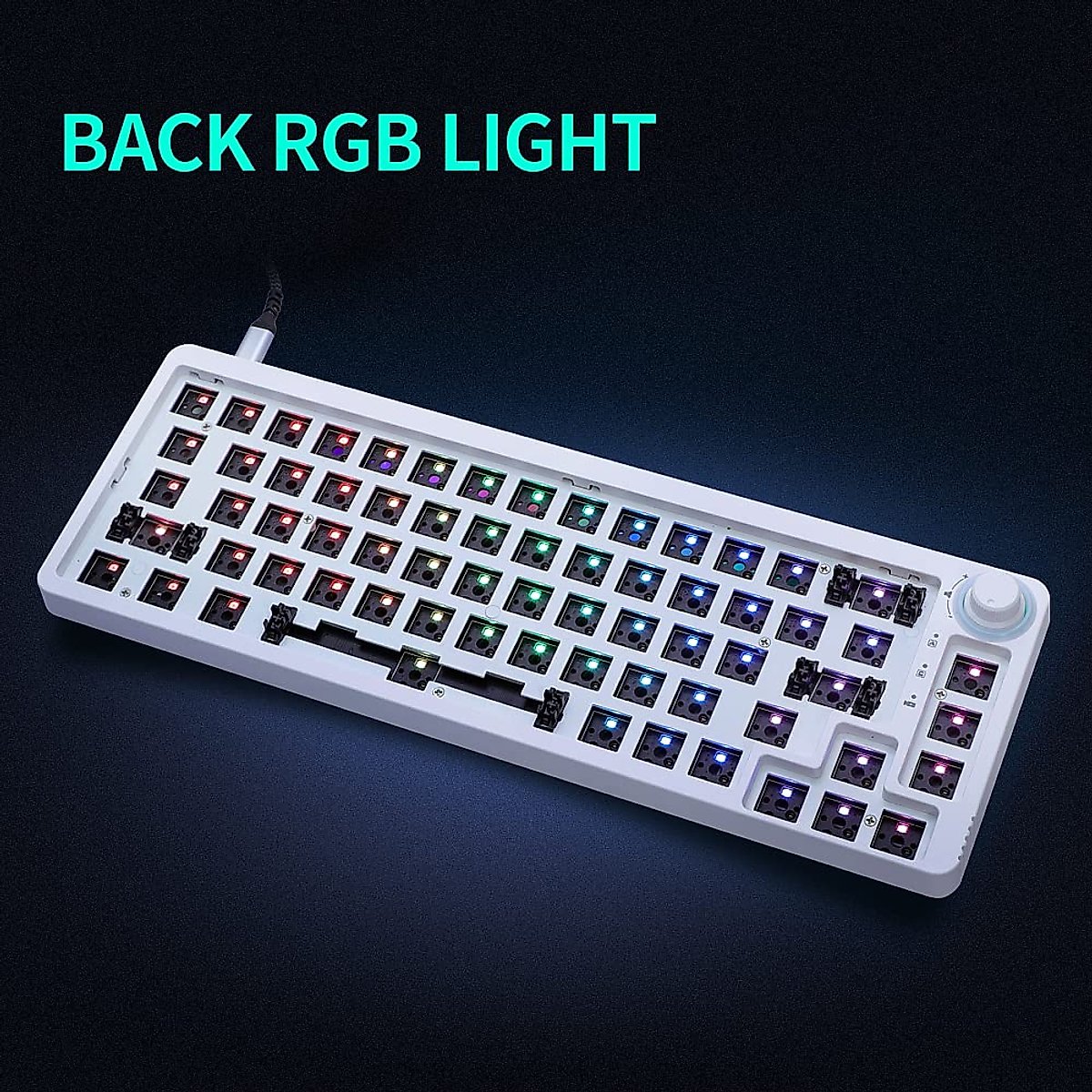 GK68 RGB Hot-Swappable Programmable Junction Box Can Be Replaced with Switch DIY Mechanical Keyboard Kit, Support AKKO, Cherry MX, Gateron, Kailh Mechanical Axis (White, White)