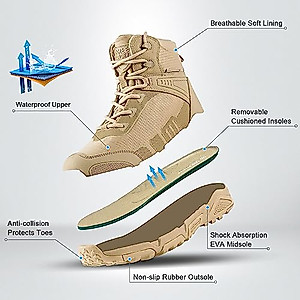 FREE SOLDIER Men's Waterproof Hiking Boots Lightweight Work Boots Military Tactical Boots Durable Combat Boots(Tan, 10 US)