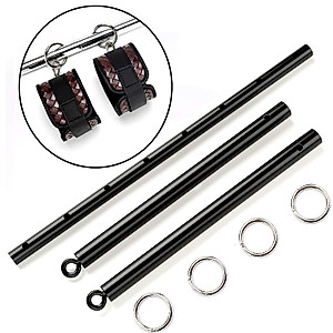 EXREIZST 2 Black Spreader Bar and 4 Brown Fur Leather Straps with Nylon Belts Expandable Adjustable Exercise Sports Training Set