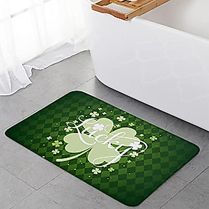 Front Door Mats Outdoor Indoor Kitchen Mat, St. Patrick's Day Lucky Shamrocks Clovers Green Diamond Plaid Entrance Doormat Non-Slip Bathroom Rugs Washable Floor Mats for Sink/Porch, 16" x 24"