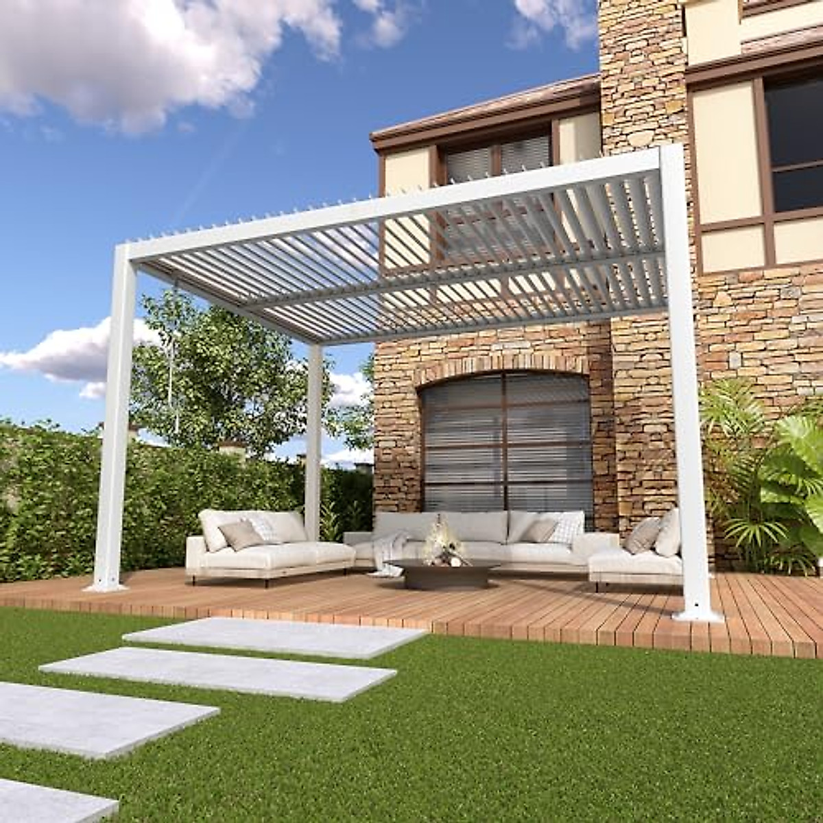 StarEcho Louvered Pergola 10 x 13 Ft with Integrated Drainage System - Durable Aluminum Outdoor Structure for Backyard, Garden, and Terrace - Adjustable Roof Gazebo for Easy Installation（White）