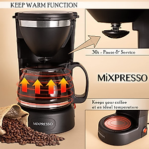 Mixpresso 5-Cup Drip Coffee Maker, Coffee Pot Machine Including Reusable & Removable Coffee Filter, Small Coffee Maker, 25 oz Electric Coffee Maker 650w Black Coffee Maker