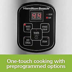 Hamilton Beach Digital Programmable Rice Cooker & Food Steamer, 8 Cups Cooked (4 Uncooked), With Steam & Rinse Basket, Stainless Steel (37518)
