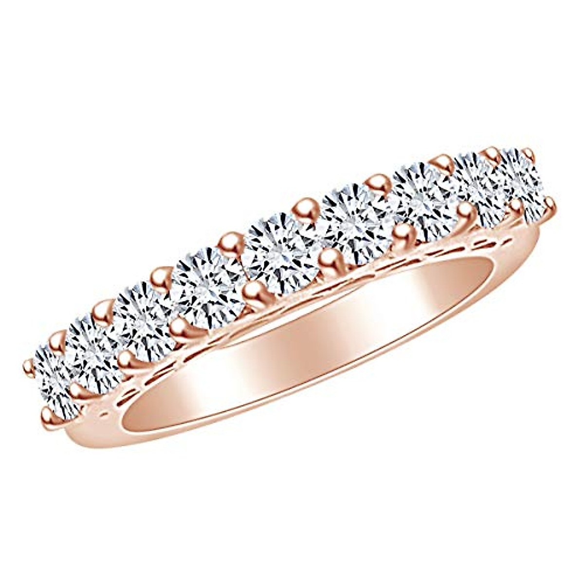 AFFY 1 1/5 Carat Round Shape White Natural Diamond Engagement Wedding Band Ring in 14k Solid Rose Gold (1.20 Cttw) Ring Size-5