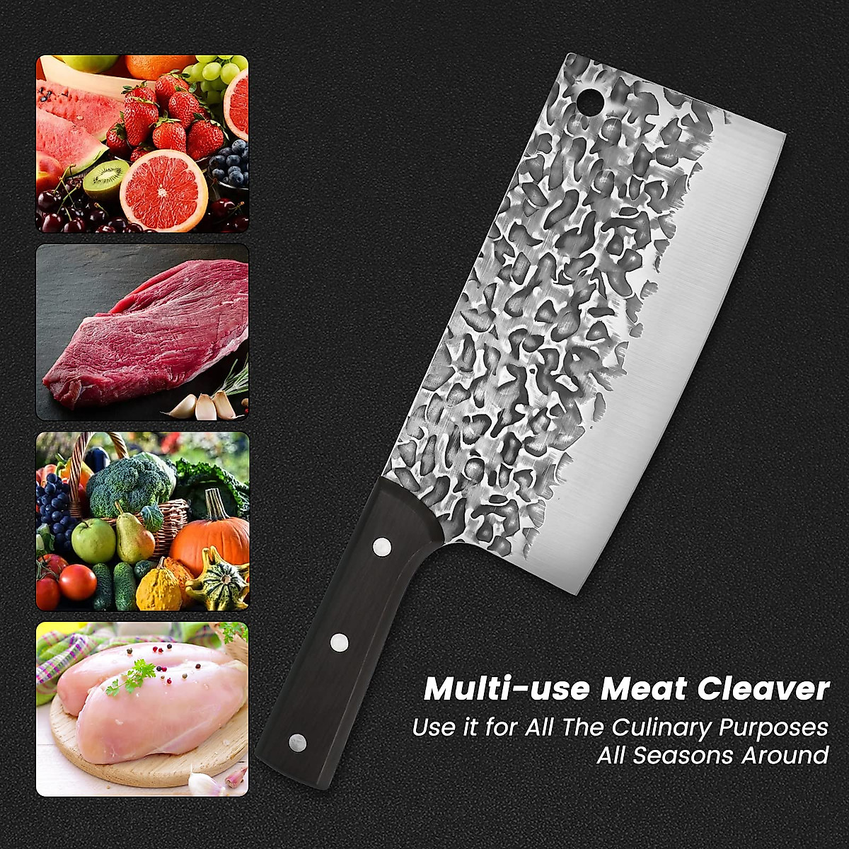 Kitory Cleaver Knife, 7" Light Weight Chinese Chefs Knife, Hand Forged Blade with Guard, Full Tang High Carbon Stainless Steel kitchen Knife, 2024 Gifts For Women and Men