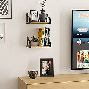 You Have Space Prato 9" Floating Shelves for Living Room Decor, Small Book Shelves for Bedroom, Bathroom & Kitchen Organization and Storage Shelves for Wall, Burnt, Set of 2