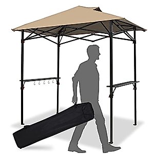 COOS BAY 8x5 Pop up Grill Gazebo Portable BBQ Gazebo Canopy Tent with Roller Bag, Outdoor Barbeque Shelter, Beige