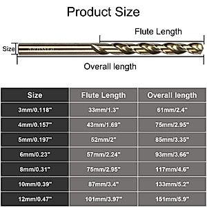 Sipery 15/64 Inch Cobalt Drill Bits, M35 HSSCO High Speed Steel 6MM Twist Drill Bit Set for Hardened Metal, Stainless Steel, Cast Iron, Plastic and Wood 10Pcs