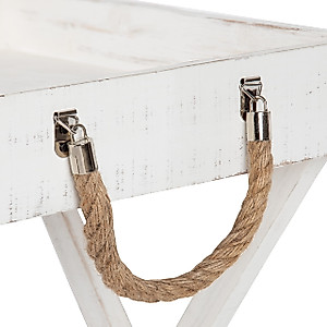 Kate and Laurel Bayville Vintage Tray Table, 17" x 17" x 24", White, Rustic Coastal Tray for Display and Storage