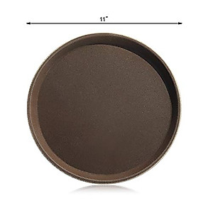 New Star Foodservice 24944 Restaurant Grade Non-Slip Tray, Plastic, Rubber Lined, Round (11-Inch, Brown)