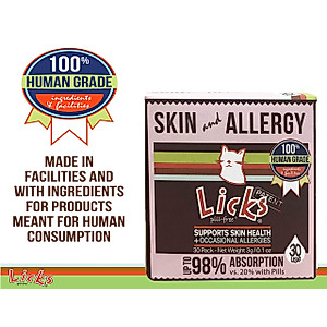 Licks Pill-Free Cat Skin and Allergy - Omega 3 Cat Allergy Relief - Cat Vitamins & Supplements for Itchy Skin - Turmeric Supplement for Cat Skin - Gel Packets - 30 Use