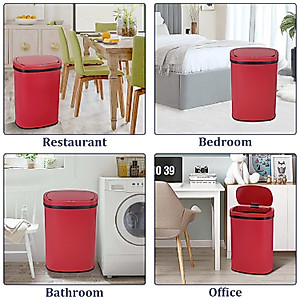 Trash Can 13 Gallon Automatic Kitchen Garbage Can Touch Free Stainless Steel Kitchen Trash Can with Lid, 50L High Capacity Electronic Touchless Sensor Trash Bin Garbage Bin Waste Bin, Red