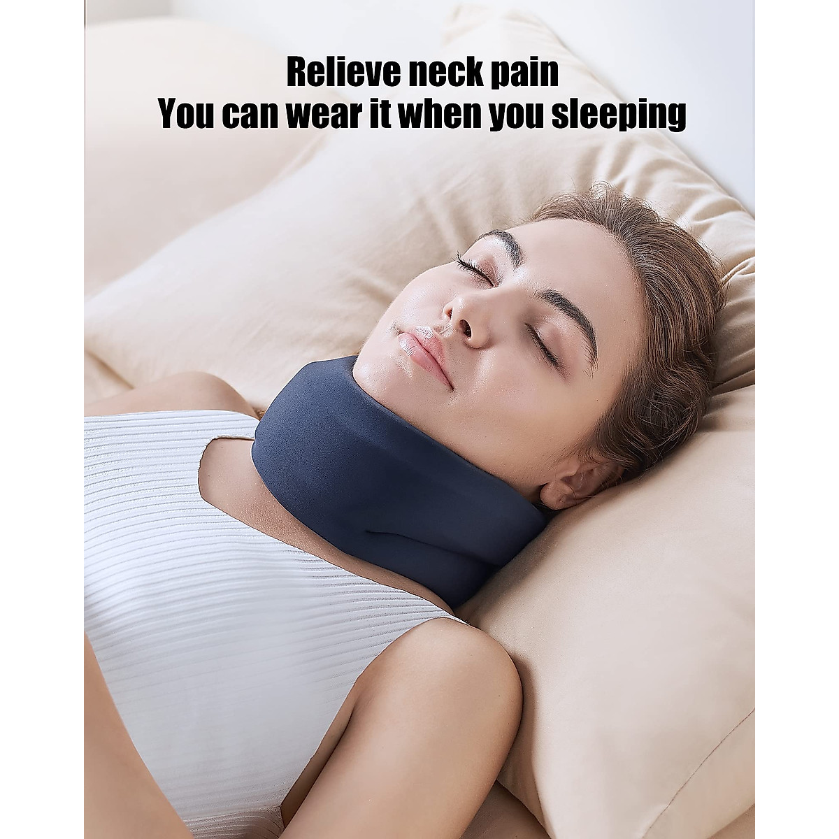 BLABOK Neck Brace for Sleeping - Cervical Collar Relief Neck Pain and Neck Support Soft Foam Wraps Keep Vertebrae Stable for Relief of Cervical Spine Pressure for Women & Men Blue(12.6-15.8 inch)