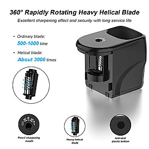 Electric Pencil Sharpener Heavy-Duty Helical Blade Sharpener with Adapter/Battery Operated for No.2/ (6-8mm) Pencils with Auto Stop & Cleaning Brush in School/Classroom/Office (Black)