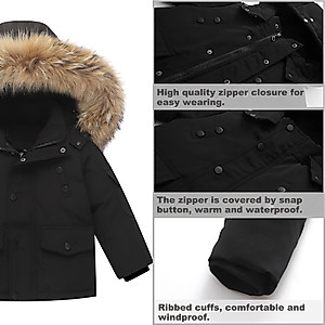 Fewlby Kids 2-Piece Snowsuit Toddler Baby Boys Girls Winter Wear Down Jacket Ski Jacket & Snow Bib Pants Ski Suit, Black 3-4 Years