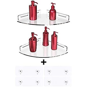 Vdomus Acrylic Shower Corner Shelf 2 Pack in a Set & 4 Pieces Transparent Adhesives for No Drilling Shower Wall Shelf