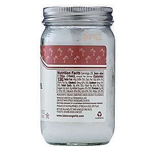 La Tourangelle, Organic Virgin Unrefined Coconut Oil, Great for Cooking, Baking, Hair, and Skin Care, Bold, Aromatic, and Flavorful, Source of MCTs, 14 fl oz (Packaging May Vary)