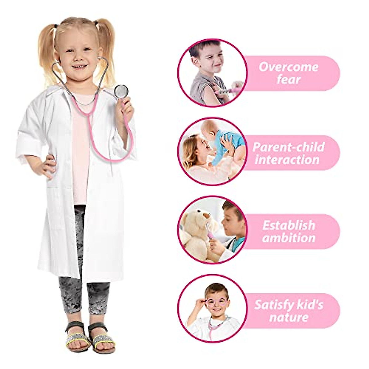 Phobby Kids Doctor Kit, 8 Pieces Kids Doctor Playset with Medical Storage Bag & Real Stethoscope, Pretend Play Doctor Toys for Toddler Boys Girls Aged 3 4 5 6 7 8