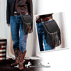 Women's Crossbody Handbags Western Purses for Women Small Crossbody Bags Tooled Leather Fringe Purse Black RLC-L159BK