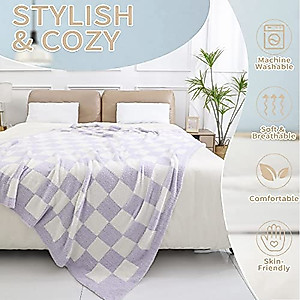 DOOWELL Checkered Blanket Throw Soft Knit Blanket with Checkerboard Grid Pattern for Couch Sofa Bed Camping Travel Gift (Purple, 50"x60")