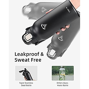 Topre 64 oz Insulated Water Bottle, Half Gallon Vacuum Double Walled Stainless Steel Large Metal Flask, Wide Mouth Jug with Handle Straw Auto Chug Lids,Keeps Cold & Hot for Sports Gym,Black