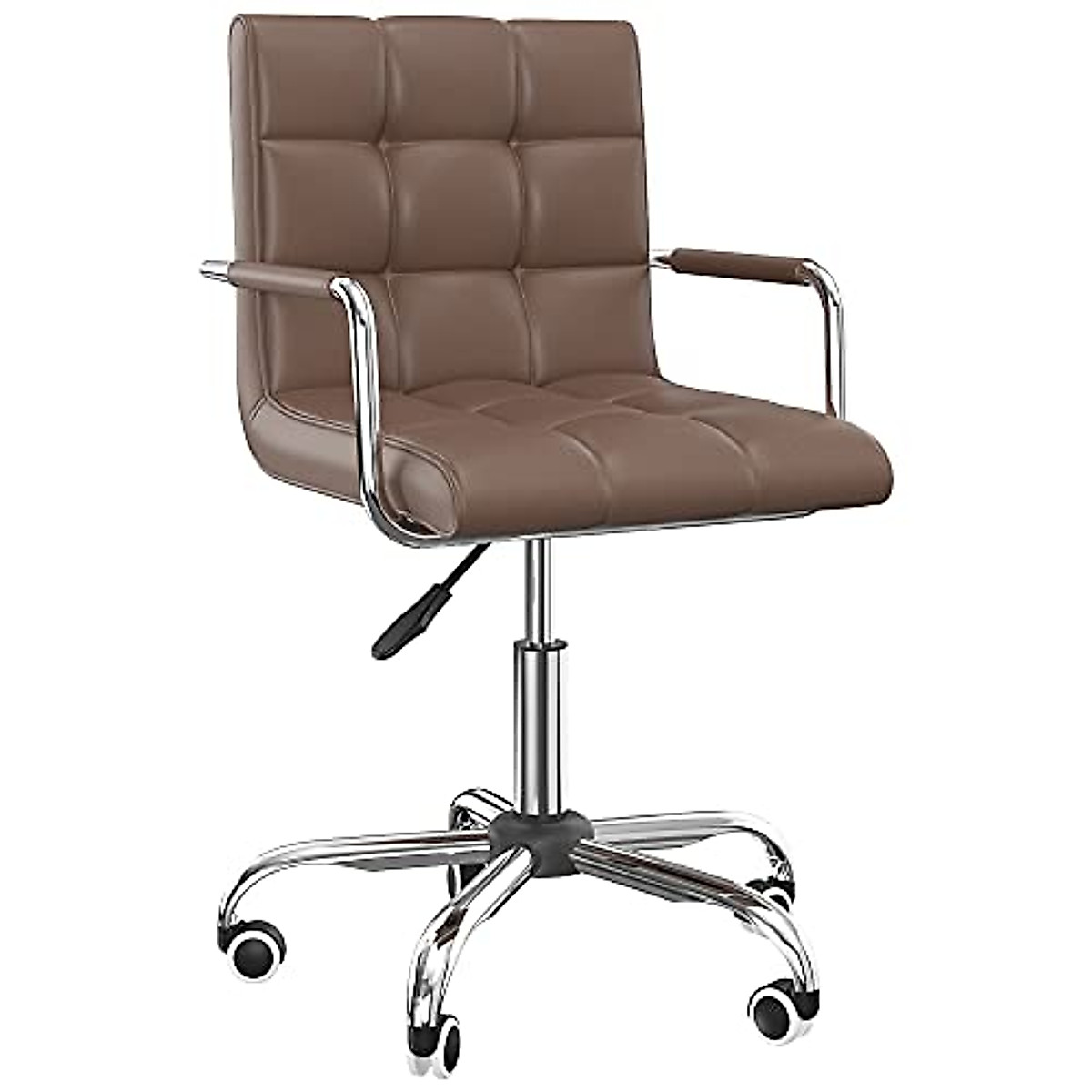 HOMCOM Home Office Chair, Modern Computer Desk Chair, Task Chair with Upholstered PU Leather, Adjustable Height, Swivel Wheels, Brown