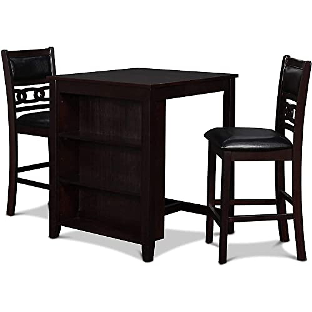 New Classic Furniture Gia Counter Table with Two Chairs and Storage Shelf, 30-Inch, Ebony