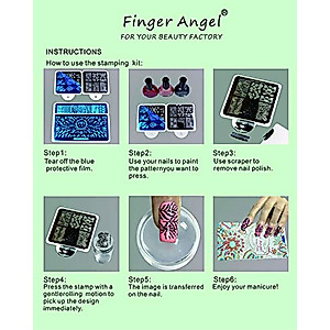 FingerAngel 13pcs Nail Stamp Plates set 8 plate 2Stamper 2Scraper 1storage bag Nails Art Stamping Plate Scraper Stamper Set Leaves Flowers Animal Nail plate Template Image Plate