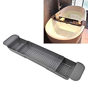 Bathtub Tray Caddy, Plastic Sink Storage Rack Expandable Bath Organizer Shelf for Kitchen Bathroom, White(Grey)