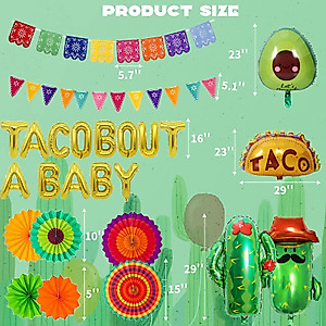 26 PCS Taco Bout a Baby Decoration, Fiesta Baby Shower Decorations Include Taco Bout a Baby Balloons Paper Fans Fiesta Banner Cactus Avocado Foil Balloons for Taco Bout a Baby Shower Decorations