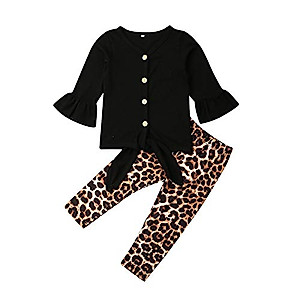 GOOCHEER Casual Toddler Girl Clothes Long Sleeves Shirt Top Trousers Pants Set Toddler Girl Leopard Outfit Fall Winter Clothing (Black, 4-5T)