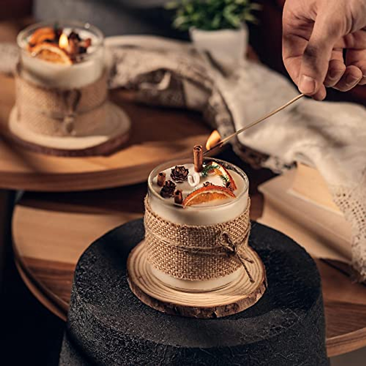 BEWEEN Scented Soy Candles for Home with Pine Cones, Lemon, Cinnamon Decoration - Long Burning Candle for Clearance, Housewarming – Makes Great Gift for Women & Men