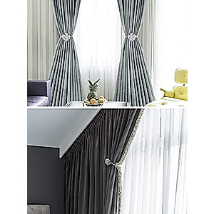 Shinowa 2-Pack Magnetic Curtain Tiebacks, Crystal Window Curtain Decorative Clips, No Drilling Drapery Holdbacks Flower Curtain Holder for Home Office Room Decor, 5 Petals, Silver