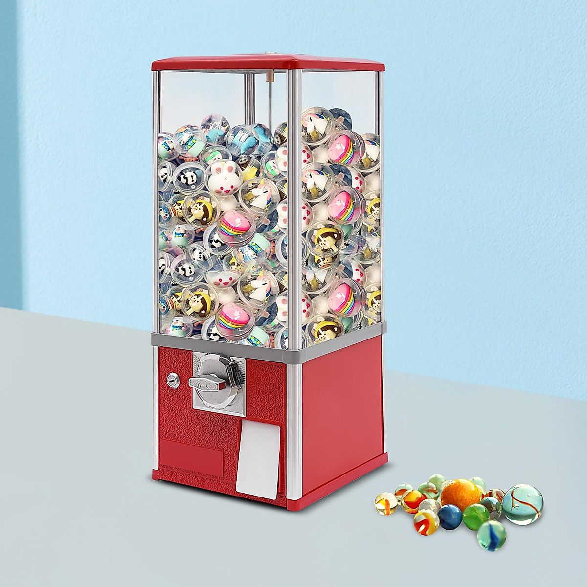 LOHISHILO Vending Machine, Commercial Vending Machine, Prize Machine, Commercial Vending Machine for 2 Inch Round Capsules Gumballs Bouncy Balls, 700-800 Coins, Red