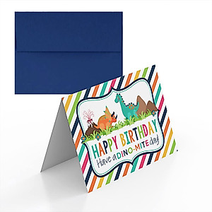 Have a DINO-MITE Day Dinosaur Themed Birthday Pun Themed Single (1) All Occasion Blank Birthday Card To Send To Friends & Family, 4"x 6" (when folded) Fill In Greeting Note Card by AmandaCreation